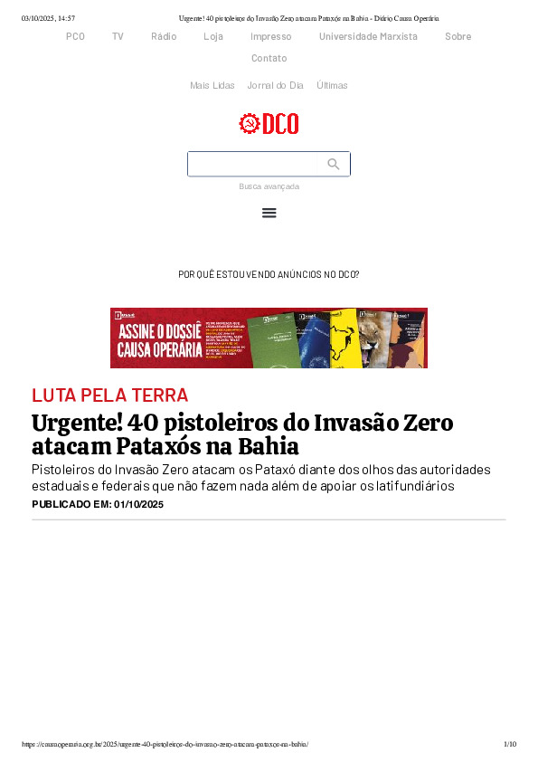 LUTA PELA TERRA Urgente! 40 pistoleiros do Invasão Zero atacam Pataxós ...